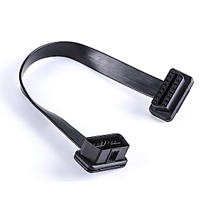 Low Profile OBD 2 OBD ii Male to Female Ribbon Extension Diagnostic Cable 16pins Connected Fully for Scan Tool Code Reader 1ft/30cm