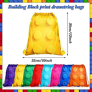 Yerliker 24 Pack Building Block Party Bags Building Blocks Drawstring Gift Bags Building Block Treat Bag Goodie Bags Brick Party Bags Blocks Goody Bags for Kids Birthday Party Supplies Decorations