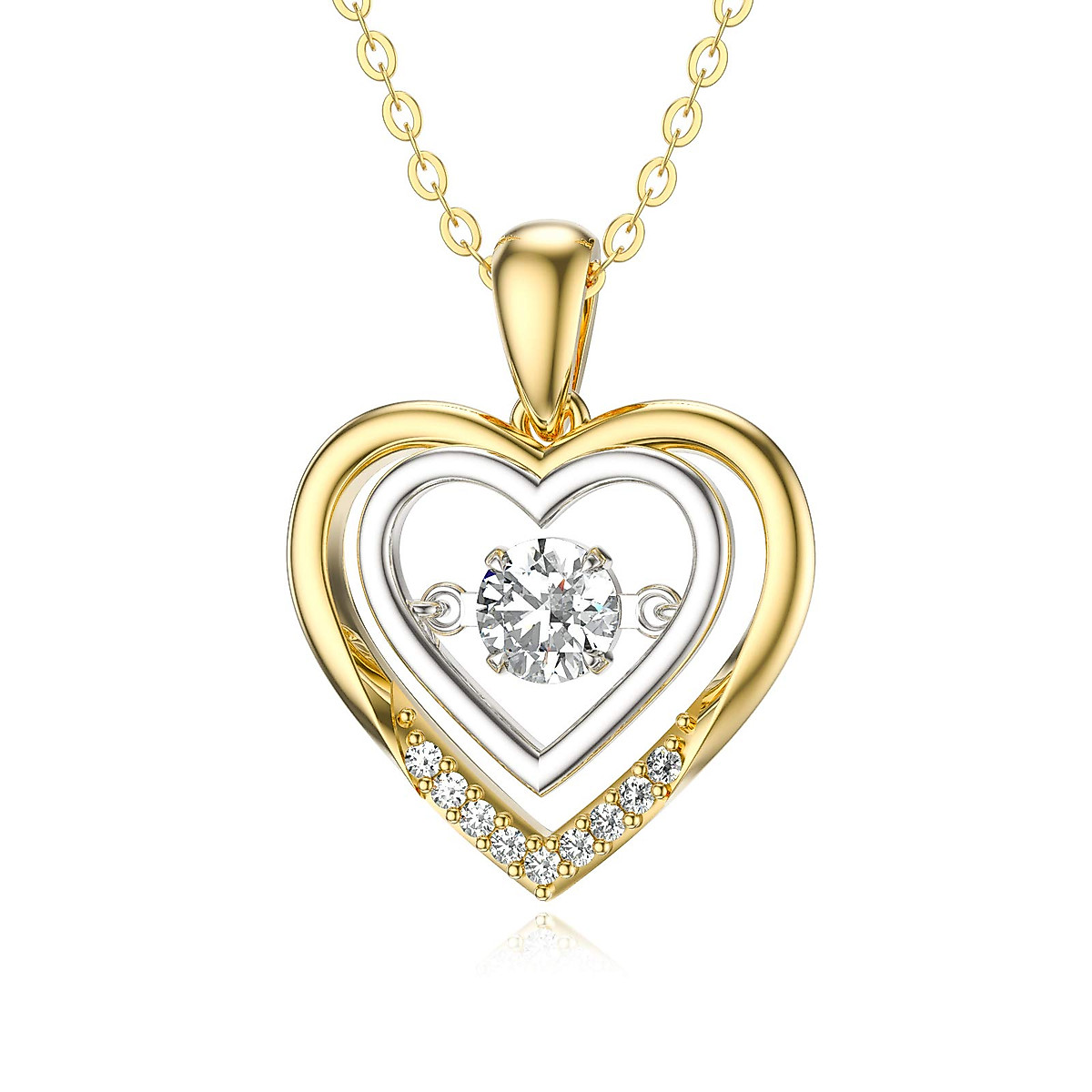 SISGEM 14k Gold Created Moissanite Heart Pendant Necklace for Women, Real Gold Anniversary Jewelry for Wife, Gifts for Her, 16+1+1"
