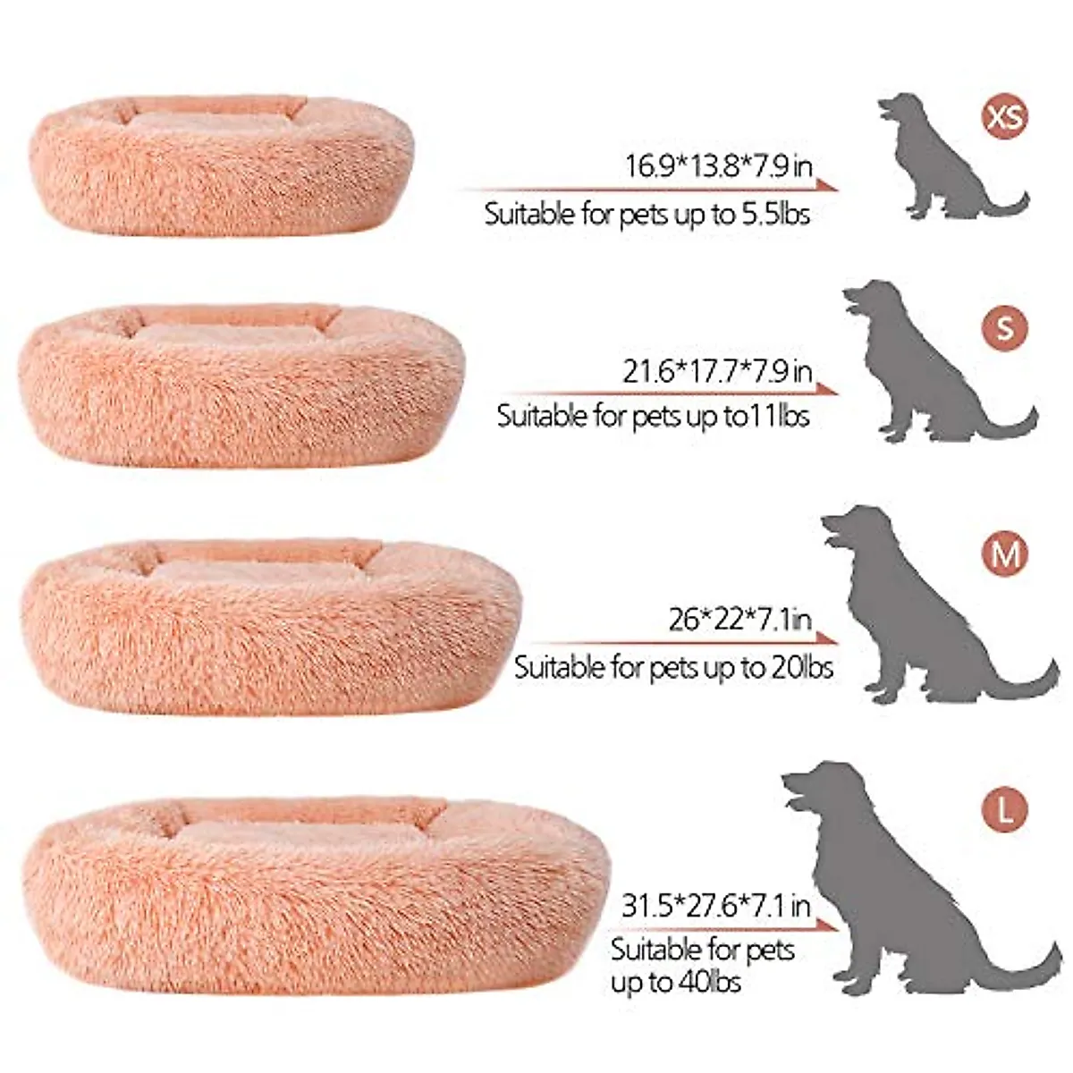 Lucky Monet Dog Beds for Small Dogs 21.7" x 17.7", Fluffy Calming Dog Cat Bed Washable Dog Beds with Sides Soft Dog Crate Bed for Sleeping (S, Pink)