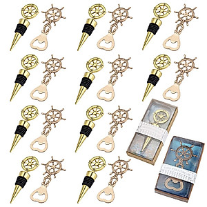 MDLUU 20 Pcs Compass Bottle Stopper Return Gifts, Ship Wheel Bottle Opener Souvenirs, Party Favors, Nautical Theme, Travel Theme Decor for Baby Shower, Wedding, Birthday Party (Antique Bronze)