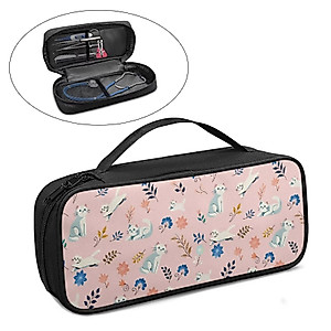 Rnyleeg Cartoon Pink Cats Stethoscope Carrying Case Lightweight Stethoscope Holder Storage Bag with Mesh Gift for Nurse Accessories