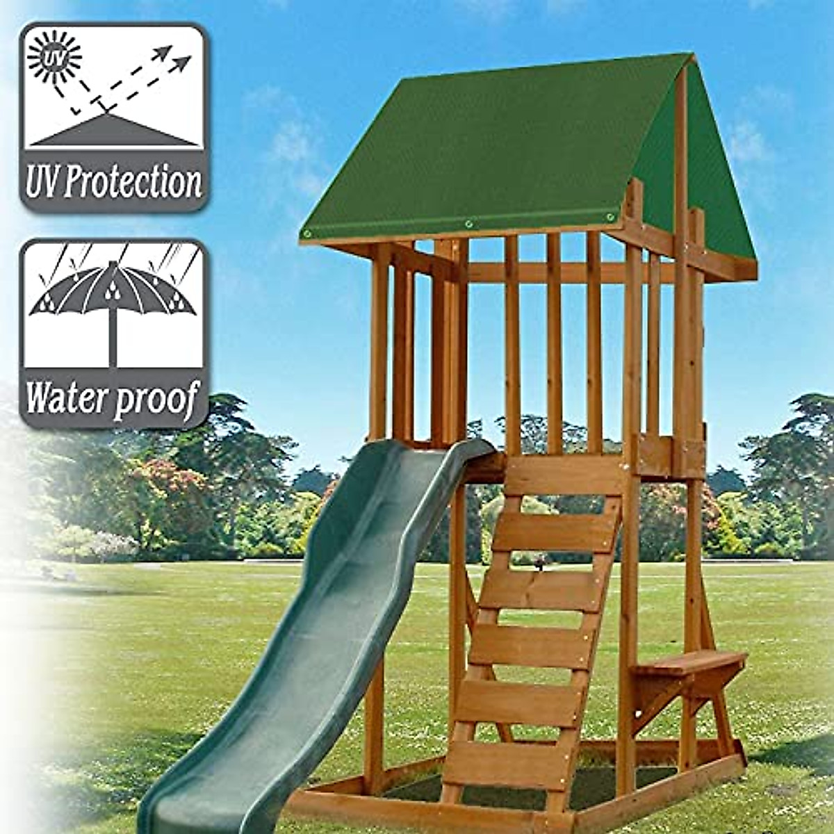 52x90 Inches Outdoor Swingset Shade Kids Playground Swing Replacement Canopy Waterproof Wooden Swing Sets Cover Replacement Tarp Uv Protection Playground Roof Canopy(Size:52 x 90 inch,Color:Grey)