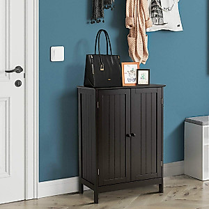 Elegant Bathroom Cabinet Floor Storage Organized Cupboards Wood Home Furniture Double Doors with Shelves Space-Saving for Living Room, Bedroom, Kitchen, Toilet Brown