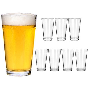 CUCUMI 8pcs 16oz Beer Pint Glasses, Drinking Glasses Set of 8 Highball Glasses Water Cups for Cold Beverages
