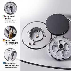 Trifecte 30 Inch Stainless Steel Gas Cooktop, Built-in Gas Stove Top with 5 Italy SABAF Sealed Burners Dual Fuel NG/LPG Convertible Gas Hob with Thermocouple Protection (Gas Regulator Not Included)