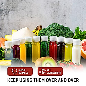 Norcalway 2 Oz Small Plastic Bottles for Liquids - Ginger Shot with Caps, Wellness Juice Freezer Safe, Leak Proof, Food Grade 10 Pack