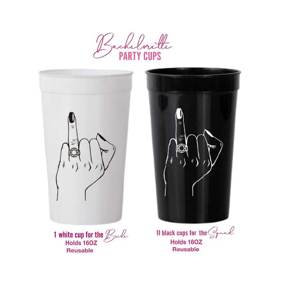 Bach Bride Bachelorette Party Decorations Ring Finger Reusable Cups - 12 Stadium Cups | Bridal Shower Gift, Bridesmaid Favors