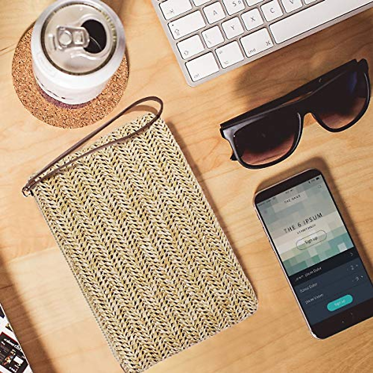 FENICAL Straw Clutch Bag Bohemian Zipper Wristlet Summer Beach Handbag for Women Girls