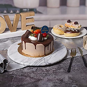 Creative Home Natural Marble Lazy Susan Turntable Rotating Serving Plate Dining Table Organizer, 12" Diam., Off-White (Patterns May Vary)