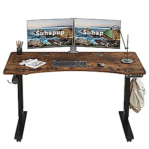 Suhapup Electric Height Adjustable Computer Desk,55x30 inches Desk with Memory Controller Corner Standing Desk Modern Workstation with Ergonomic Desk Rustic Brown Splice Board/Black Frame