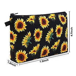 MAGEFY Sunflower Makeup Bag for Women, Portable Travel Cosmetic Bag with Black Zipper Pouch Waterproof Makeup Pouch Multifunctional Small Bag for Women (1 pack, sunflower 0173)