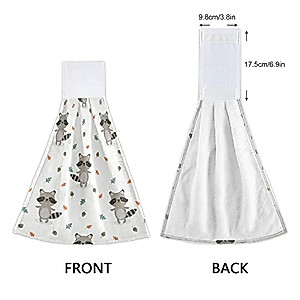 susiyo 2pcs Hanging Kitchen Towels Cute Baby Raccoon Hand Bath Towels Super Absorbent Dish Towels Soft Coral Velvet Tie Towel with Loop for Bathroom Washcloth Farmhouse Home Decor, 18x14 Inch