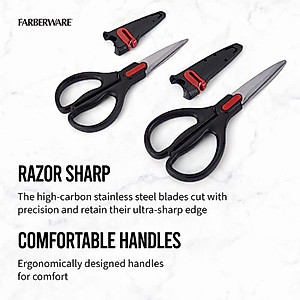 Farberware Purpose and Utility Shears with Edgekeeper Sheaths, Set of 2, 2 Piece Set, Black/Red