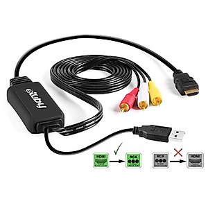 HDMI to RCA Converter Cable - Convert Digital HDMI Signal to Analog AV - Compatible with PS4/XBOX One/Nintendo Switch/PC/Bluray and more - HDMI to AV Converter - Easy to Use