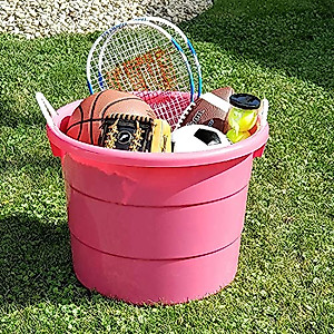 Homz 0402PKDC Stackable Plastic 18 Gallon Utility Storage Container Bucket Tubs with Rope Handles, Pink, Set of 2 Buckets