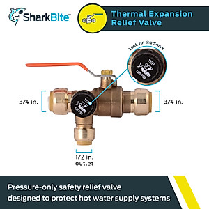 SharkBite 3/4 Inch Thermal Expansions Relief Ball Valve, Push to Connect Brass Plumbing Fitting, PEX Pipe, Copper, CPVC, PE-RT, HDPE, 25704LF