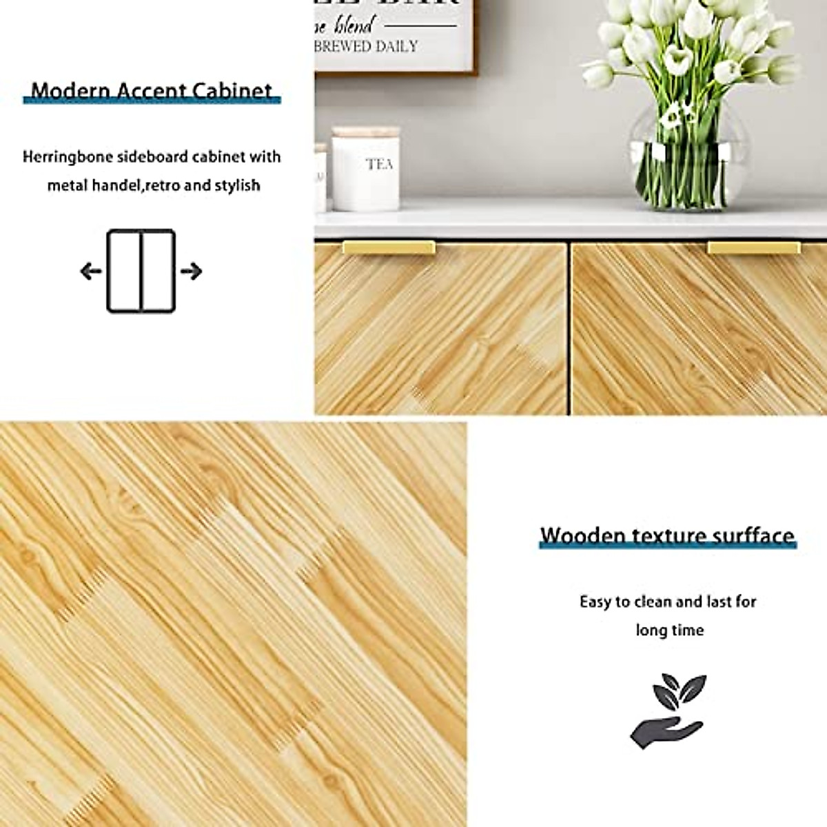 4 EVER WINNER Sideboard Buffet Cabinet, 55" Modern Credenzas Storage Cabinet with 4 Doors, Wood Buffet Storage Cabinet with Adjustable Shelves for Living Room Hallway, White and Gold