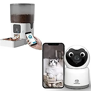 PAPIFEED Automatic Cat Feeder(2.4G WiFi APP Control 6L) & Pet Camera with Phone App(2.4G/5GHz WiFi Two-Way Audio Night Vision)