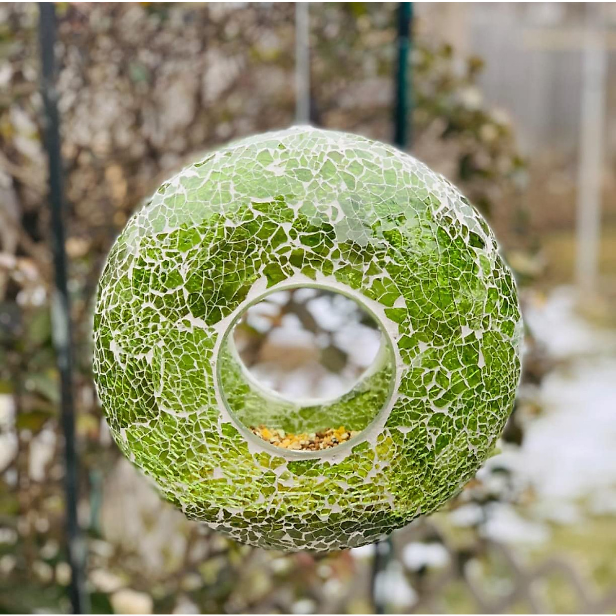 Bird Feeder,Wild Bird Feeders for Outside,Hanging Bird Feeder,Circle Glass Birdfeeder, Bird Feeders for Garden Yard Decoration, Green Circle