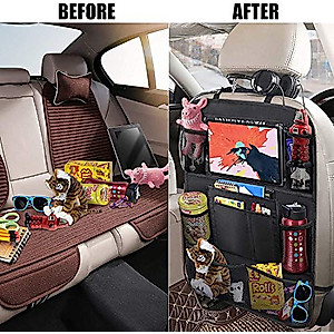 ULEEKA Car Backseat Organizer with 10" Table Holder, 9 Storage Pockets Seat Back Protectors Kick Mats for Kids Toddlers, Travel Accessories, 2 Pack