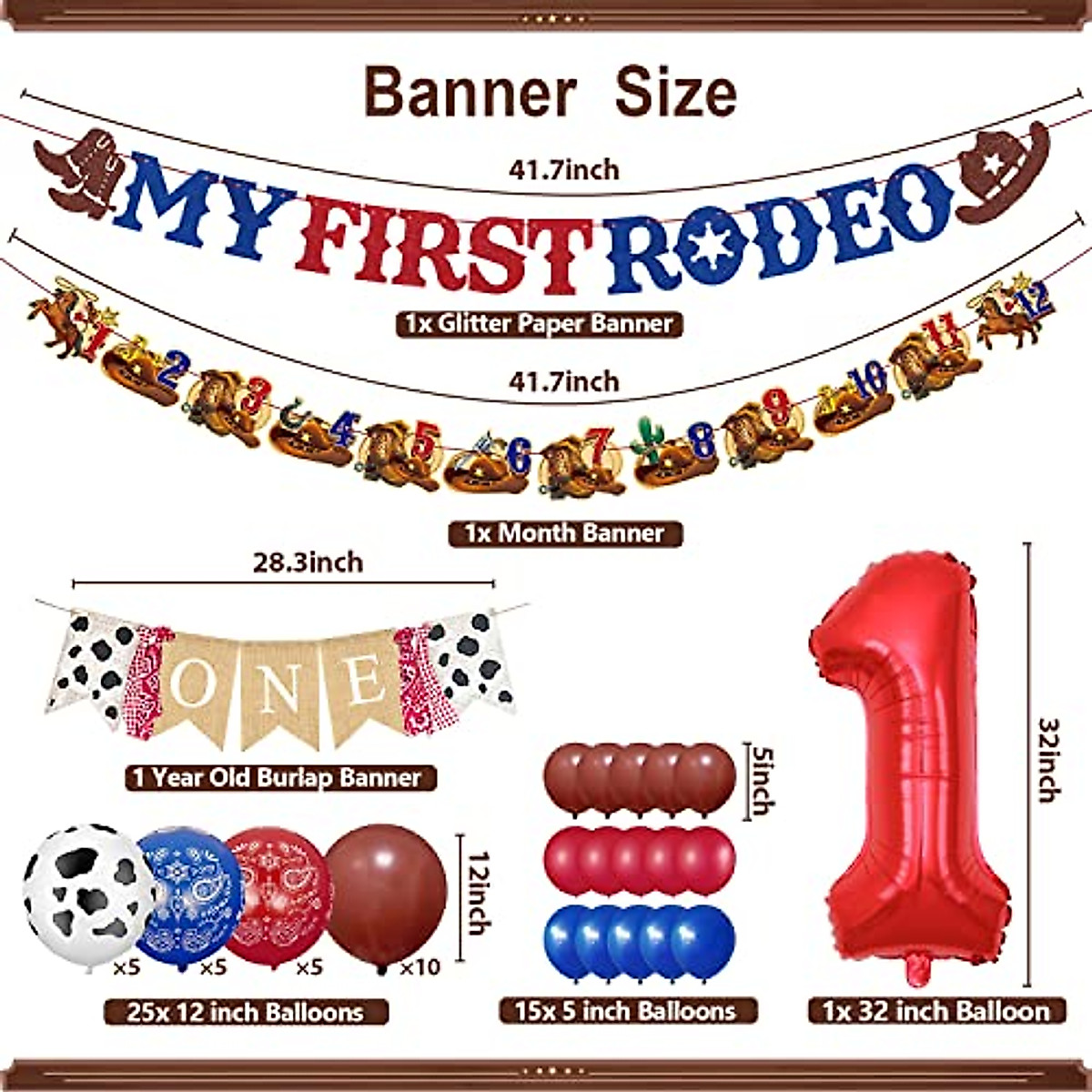 GOGOPARTY My First Rodeo Cowboy 1st Party Decorations - Western Cowboy Theme 1 Year Old Party Supplies, Cow One High Chair Banner, Photo Banner, Balloons, Cowboy Themed Birthday Sets