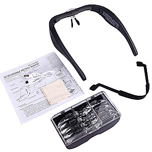 Head Magnifier Glasses with 2 LED Lights USB Charging Magnifying Eyeglasses for Reading Jewelry Craft Watch Repair Hobby, Detachable Lenses 1.5X, 2.5X, 3.5X,5X(Black)