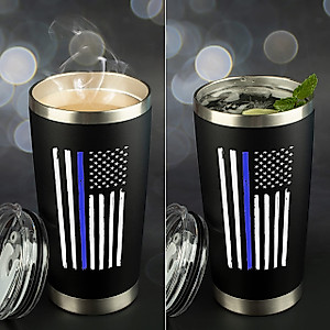JENVIO Thin Blue Line Police Tumbler | Stainless Steel Travel Mug Including 2 Lids 2 Straws Gift Box for Coffee Cup | Correctional for Him | Cops Officer Valentine's Day Gift