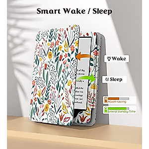 MoKo Case for 6.8" Kindle Paperwhite (11th Generation-2021) and Kindle Paperwhite Signature Edition, Slim PU Shell Cover Case with Auto-Wake/Sleep for Kindle Paperwhite 2021, Flowers