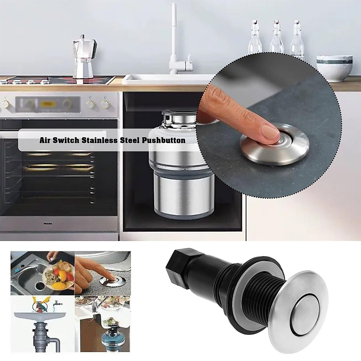 SG Store Air Switch 304 Stainless Steel Pneumatic Push Switch Air Switch Button Stainless Steel Push Button for Waste Disposal Machine Bathtubs Dishwashers