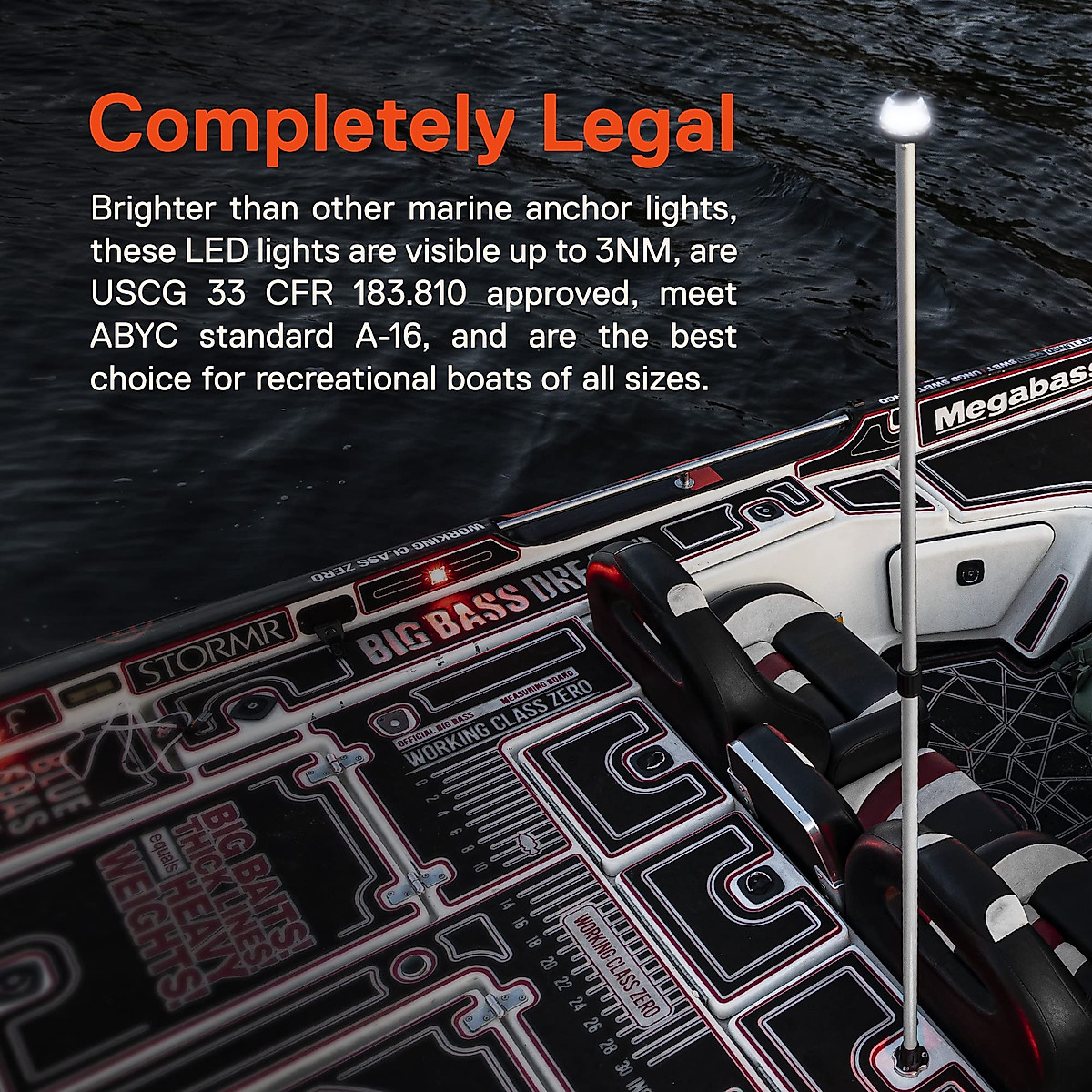 TRUE MODS 34"- 60" 12-24V Adjustable White LED Marine Navigation Anchor All-Round Boat Light [USCG ABYC A-16 3NM] [Telescoping Pole Base] [Waterproof] 3 Nautical Mile Back Rear Stern Tower Light