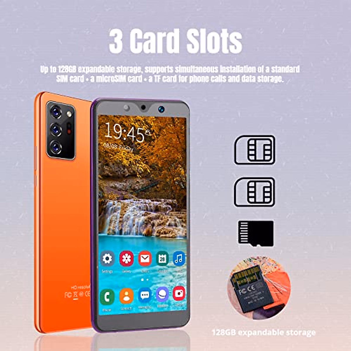 5.72in HD Full Screen Smart Phone, Note30 Plus Unlocked Smartphones, Dual Cards Dual Standby, 512MB+4GB Cell Phones, for Android 4.4.2, Support WiFi +BT+FM (Orange)