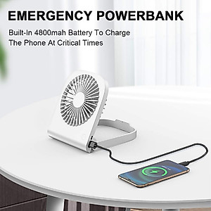 Personal USB Desk Fan, iHoven Mini Portable 14h Cooling Office Rechargeable Small Table Fan, 4800mah Quiet Battery Operated Desktop Fan Adjustable for Home Office Car Outdoor Travel White (white)