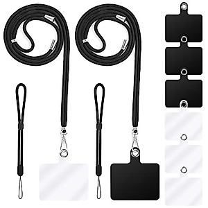Cobee Cell Phone Lanyard, 2 Pcs Phone Neck Lanyard + 2 Pcs Phone Wrist Lanyard Strap + 6 Pcs Phone Tether Patches, Nylon Crossboby Lanyard, Nylon Wrist Straps, PVC Phone Patch with Metal Ring