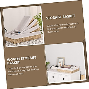 Abaodam Storage Basket Bread Serving Basket Rattan Rectangular Wicker Basket Vanity Organizer Tray Woven Serving Basket Sundries Storage Organizer Rectangle Toilet Paper Cloth