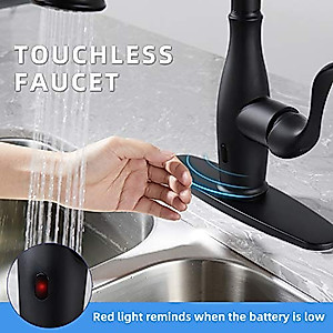 Touchless Kitchen Faucet with Pull Down Sprayer, Single Handle Motion Sensor Kitchen Faucet with 360-Degree Swivel, Matte Black Stainless Steel High Arc Kitchen Faucet with 3 Various Spray Functions