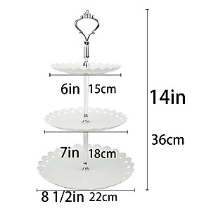 3-Tier White Silver Plastic Dessert Stand Pastry Stand Cake Stand Cupcake Stand Holder Serving Platter for Party Wedding Home Decor-Small-Set of 2