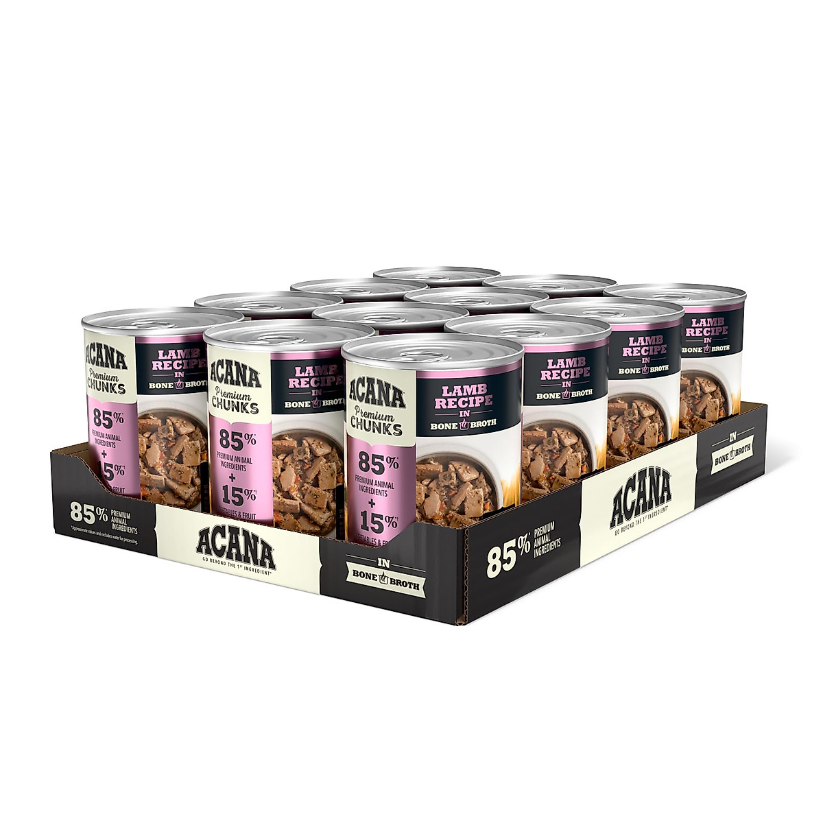 ACANA Premium Chunks Wet Dog Food, Lamb Recipe in Beef Bone Broth and beef liver, 12.8oz (Case of 12)