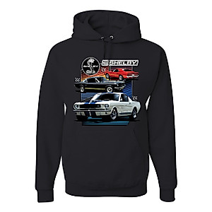 Wild Bobby Shelby 65 Powered by Ford Motors Mustang Logo Emblem Cars and Trucks Unisex Graphic Hoodie Sweatshirt, Black, X-Large