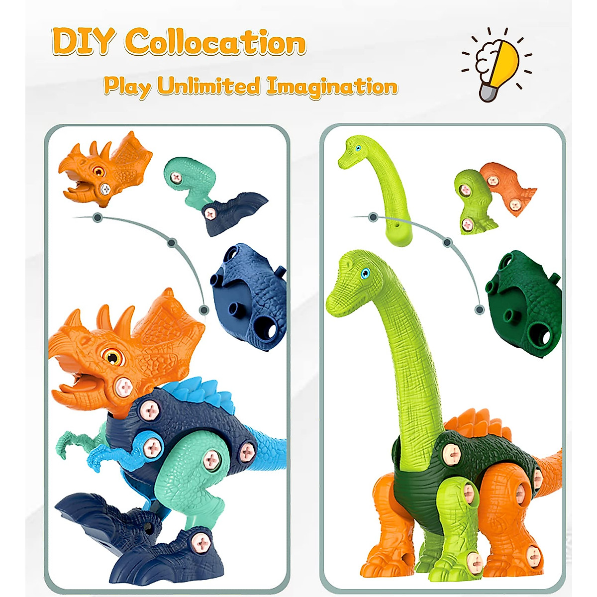 HAFUZIYN Dinosaur Toys for Kids, 4 Pack Take Apart Dinosaur Toys with Electric Drill for 3 4 5 6 7 8Year Old Boys and Girls, STEM Construction Building Play Toy for Christmas Birthday Gifts