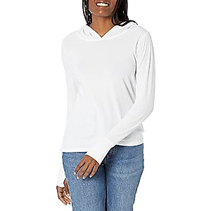 Amazon Essentials Women's Studio Relaxed-Fit Long-Sleeve Cross-Front Hoodie, White, Medium