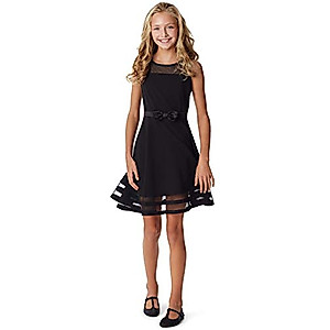 Calvin Klein Girls' Sleeveless Party Dress, Fit and Flare Silhouette, Round Neckline & Back Zip Closure, Black, 8