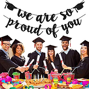 2023 Graduation Banners Party Decorations, Black Glitter We are So Proud of You Graduation Banners Garland for Congratulation Graduation Party Supplies, School, Home, Car Decorations