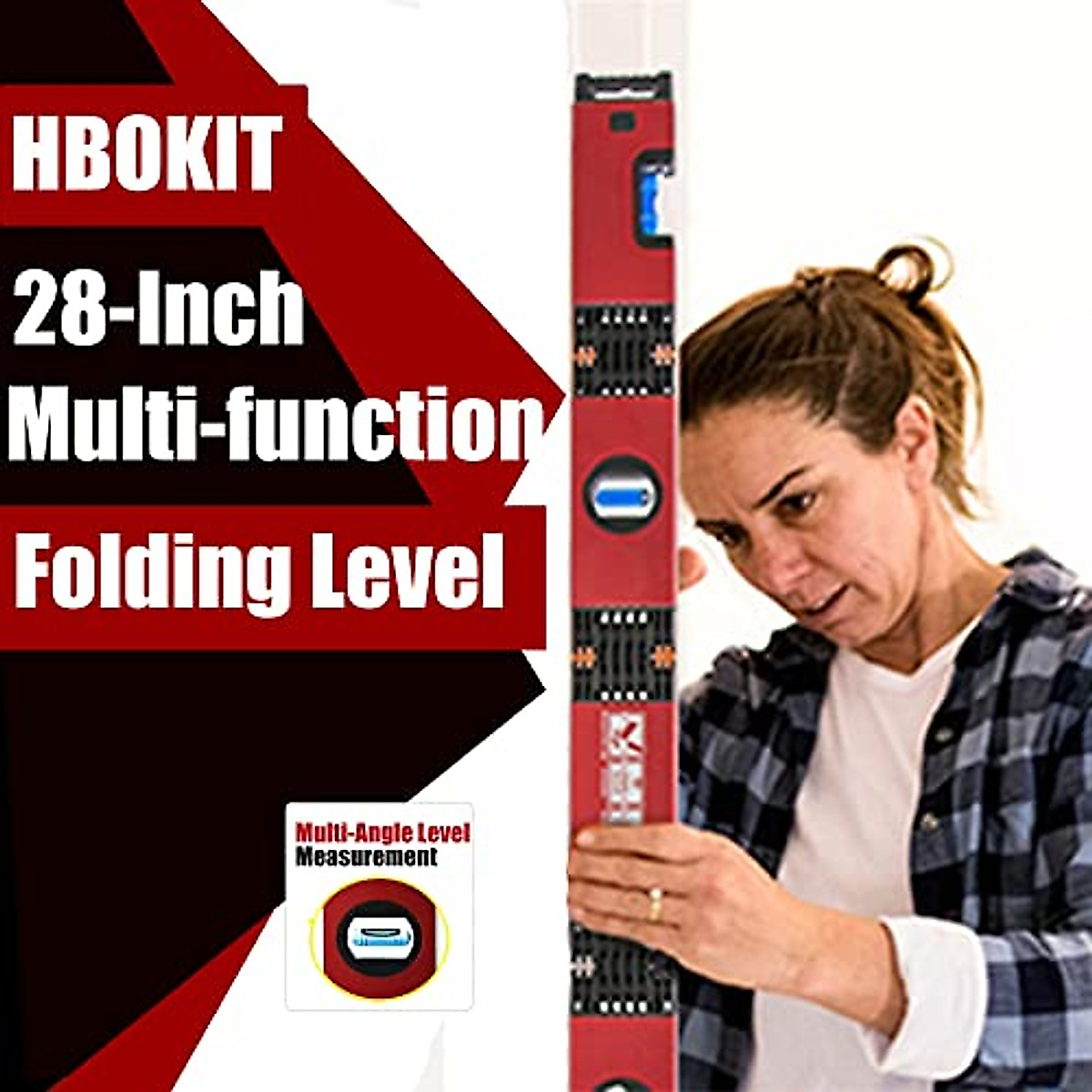 HBOKIT Foldable Level Multi-function Woodworking Tools 28inch Folding Level with 45°/90°/180° Bubbles for Carpenters,Woodworkers,Fabricator