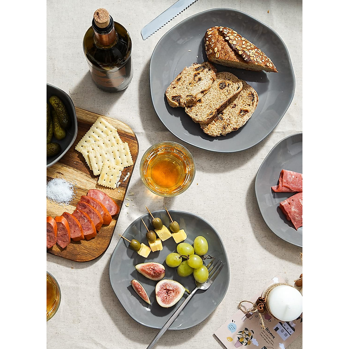 LE TAUCI Dinnerware Sets 12 Piece, Serve for 4, Ceramic Plates and Bowls Set (10" Dinner Plates + 8" Salad Dish + 22 oz Bowl) x 4, Suit For House Warming Wedding, Dishwasher Microwave Oven safe - Grey