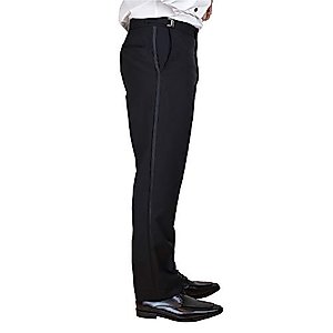 Sir Gregory Men's Fitted Flat Front Tuxedo Pants Formal Satin Stripe Trousers with Adjustable Waistband Size 39-41 Waist x 32 Length Black