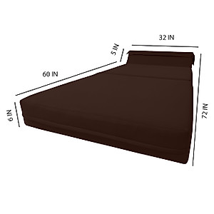 D&D Futon Furniture Twin Size Brown Sleeper Chair Folding Foam Bed 6 x 36 x 70, Studio Guest Beds Foam Density 1.8 lb
