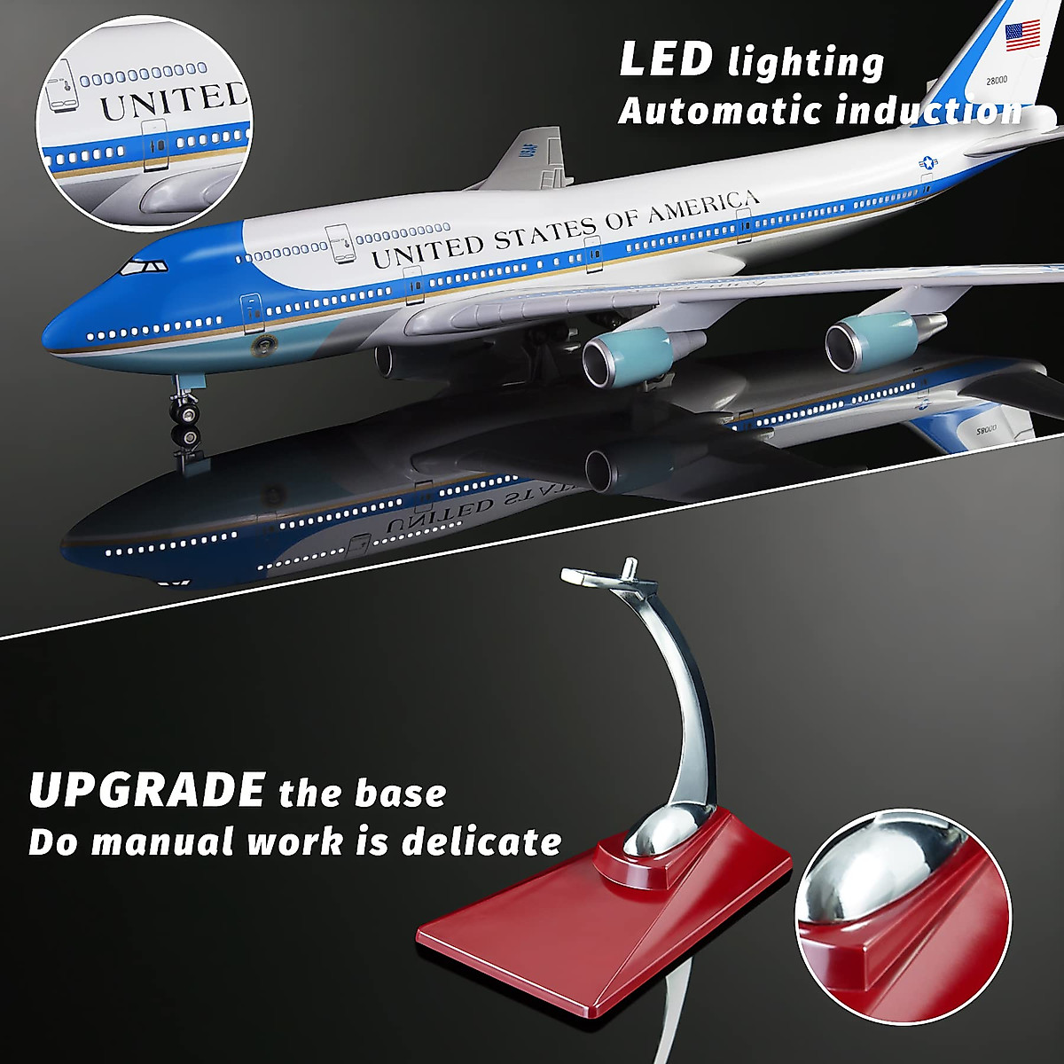 Lose Fun Park 1:130 Scale Large Model Airplane Air Force One Boeing 747 Plane Models Diecast Airplanes with LED Light for Collection or Gift