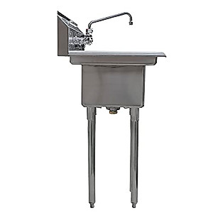 One Compartment Stainless Steel Commercial Kitchen Prep & Utility Sink with Left and Right Drainboards with Faucet | Bowl Size 10" x 14" X 10" | NSF