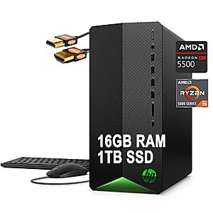 HP Pavilion Gaming Desktop Computer AMD Ryzen 5000 Series Hexa-Core Ryzen 5 5600G (Beats i5-10600) 16GB RAM 1TB SSD AMD Radeon RX 5500 4GB Graphic USB-C Bluetooth Win10 Black + HDMI Cable